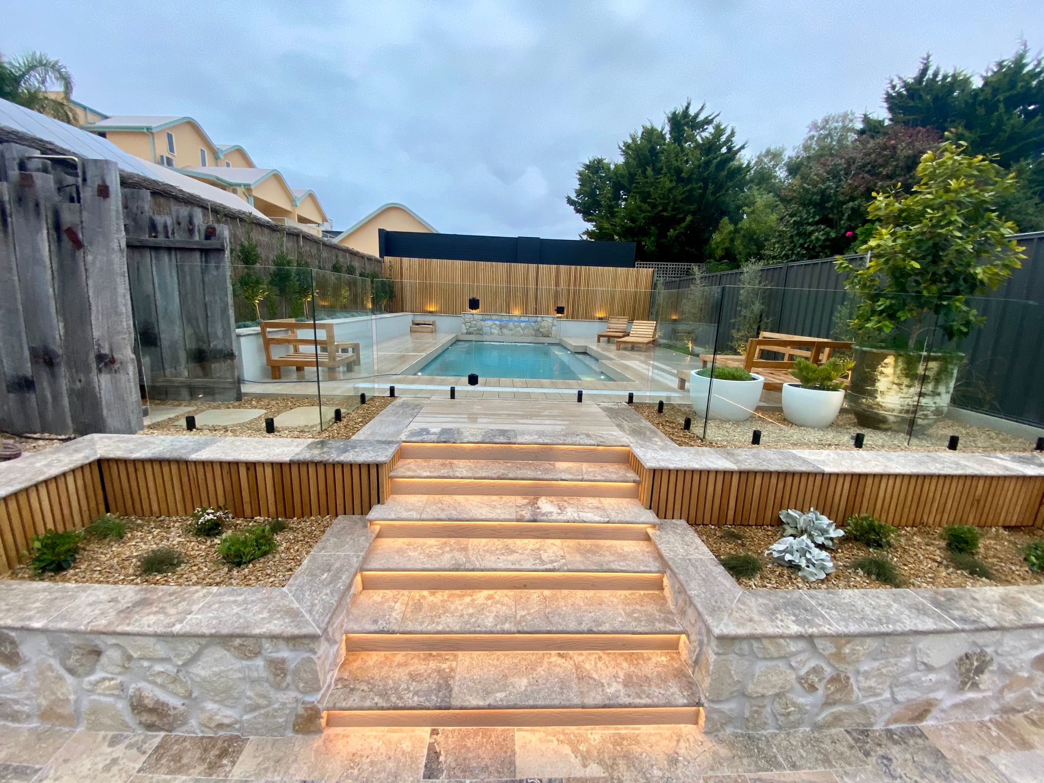 Serene Pool using Travertine and Stone Cladding