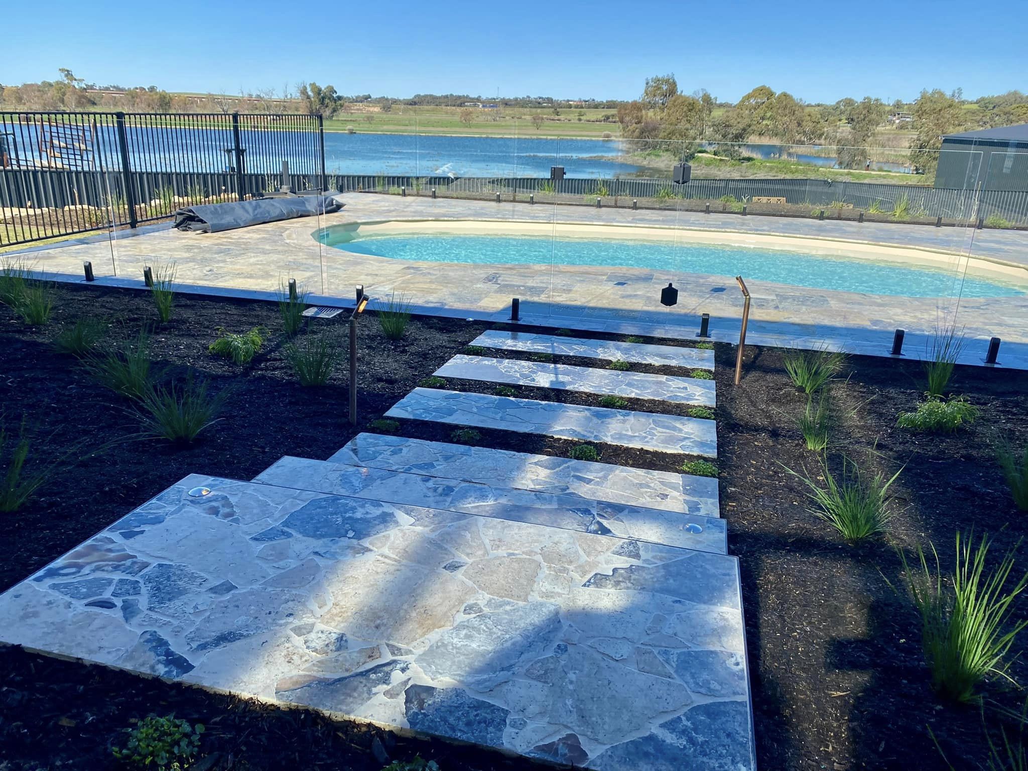 Crazy Pave Steppers using Travertine